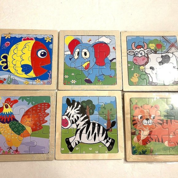 Toys | Nwt 6 Kids Children Wooden Education Animal Card Puzzles Toys ...